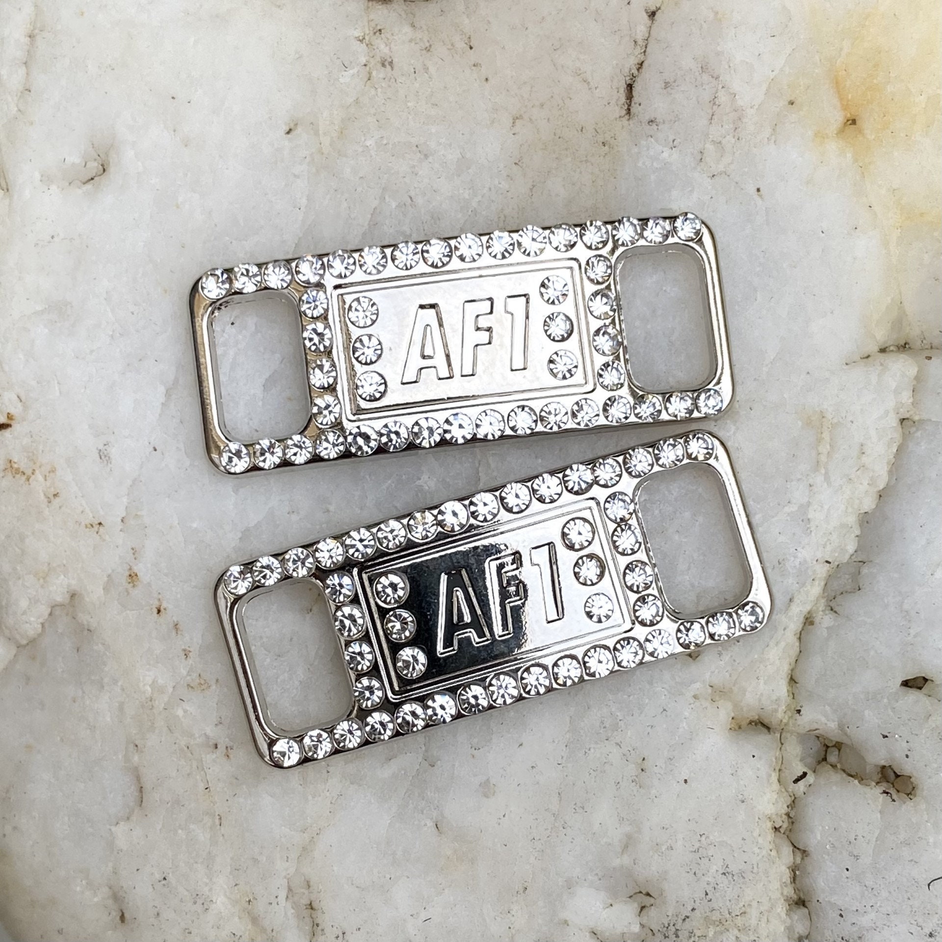 Nike Custom AF1, Air Force 1 Shoelace Tags, Gold Rhinestones, Silver ...