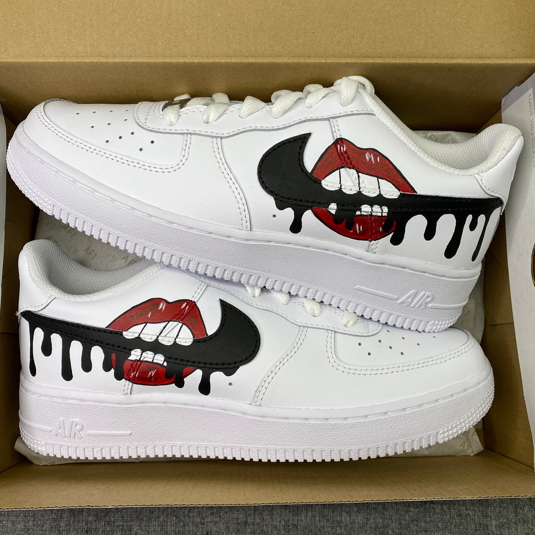 Custom Sneakers, AF1, Air Force 1, Red Drip Lips, Shoes - Etsy