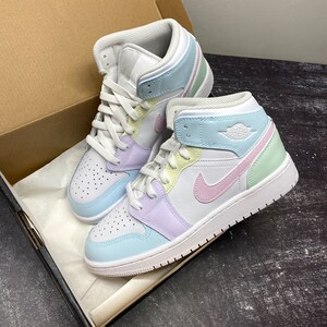 Custom Air Jordan 1 Mid, Rainbow Pastel Colors, Lilac, Pink, Blue ...