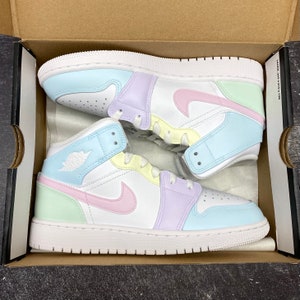 Custom Air Jordan 1 Mid, Rainbow Pastel Colors, Lilac, Pink, Blue ...