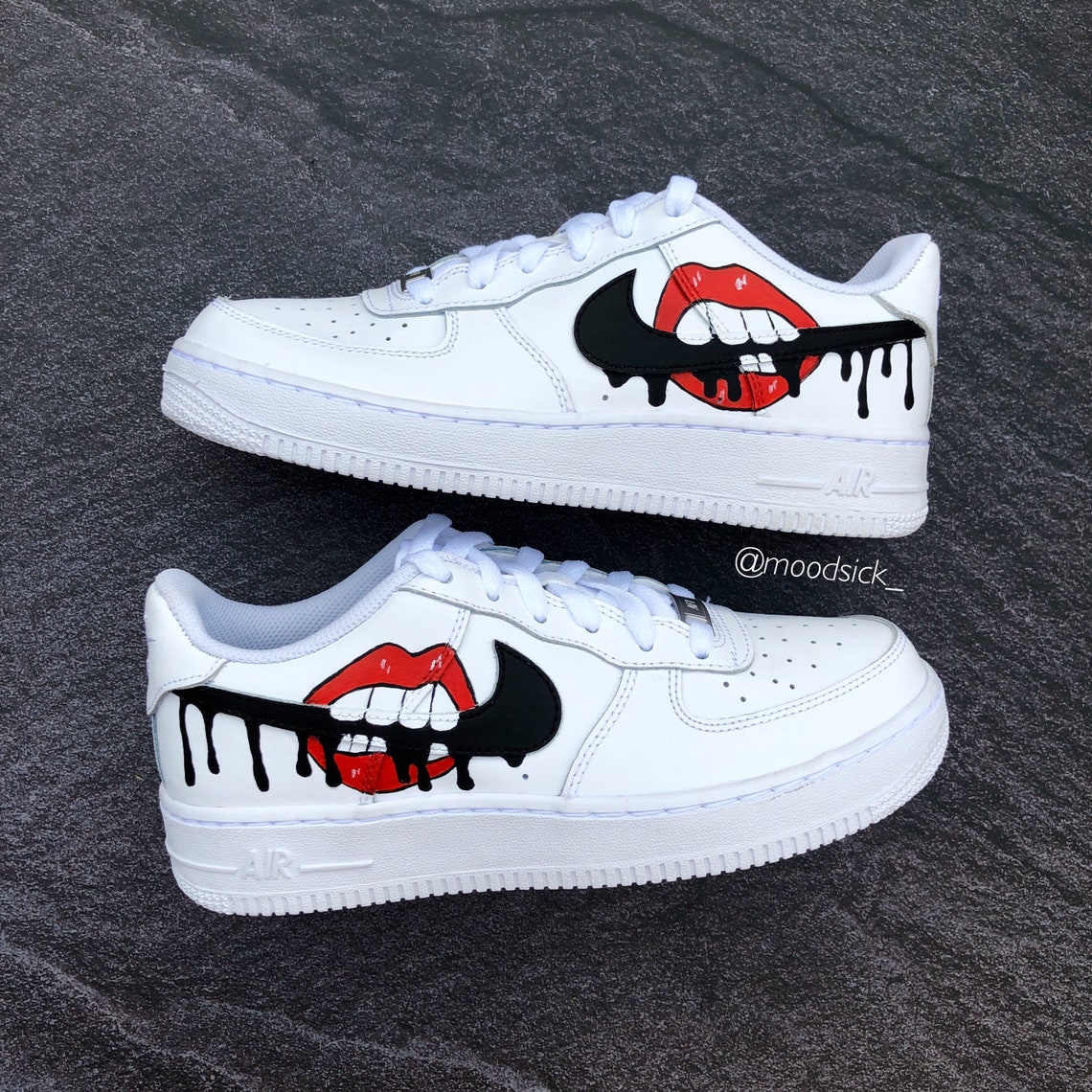Nike air force 1 custom sneakers drip lips hand painted | Etsy