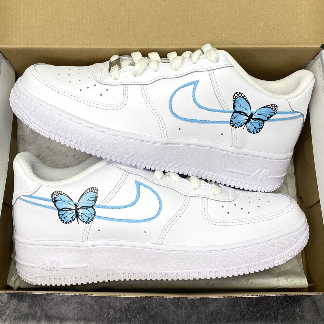 Custom Air Force 1, Nike Sneakers, Light Blue Butterfly, AF1 Swoosh ...