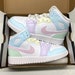 Custom Air Jordan 1 Mid, Rainbow Pastel Colors, Lilac, Pink, Blue ...