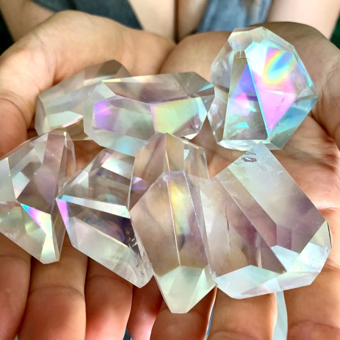 Faceted Angel Aura Quartz Crystal: Rainbow Sacred Geometry Stone - Etsy