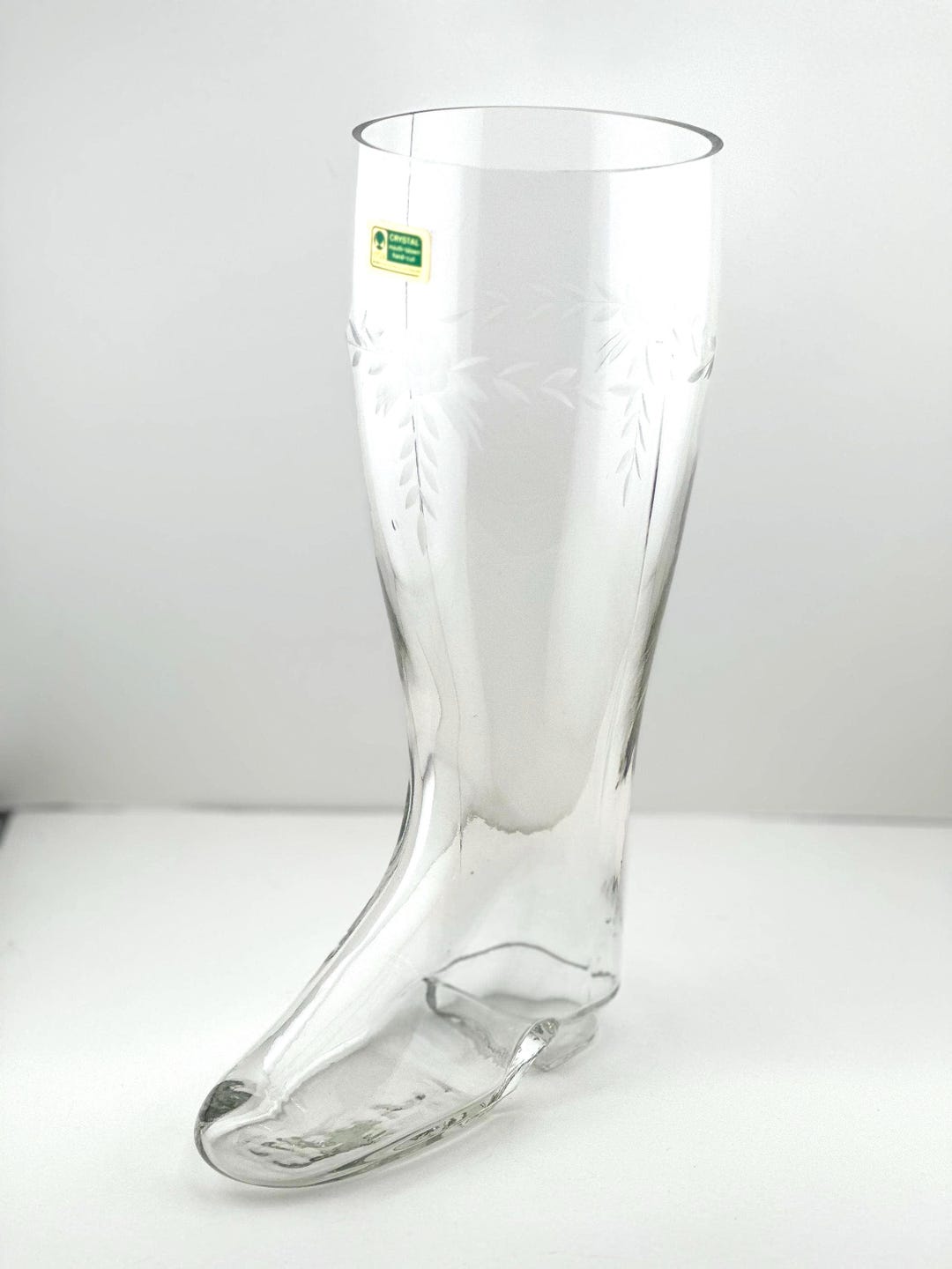 Vintage 1970s West German Glass Boot Vase | Etched Wheat Design, 12 ...