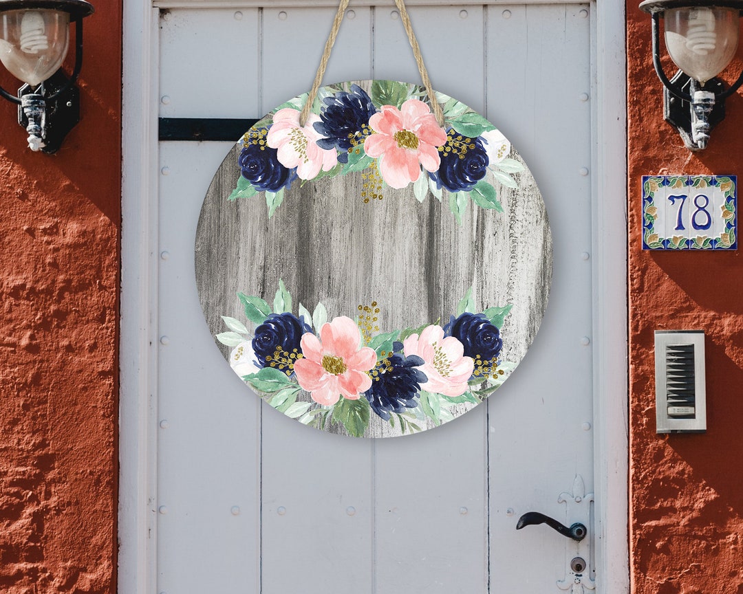Round Door Hanger Sublimation Light Faux Painted Wood and Floral Blank ...