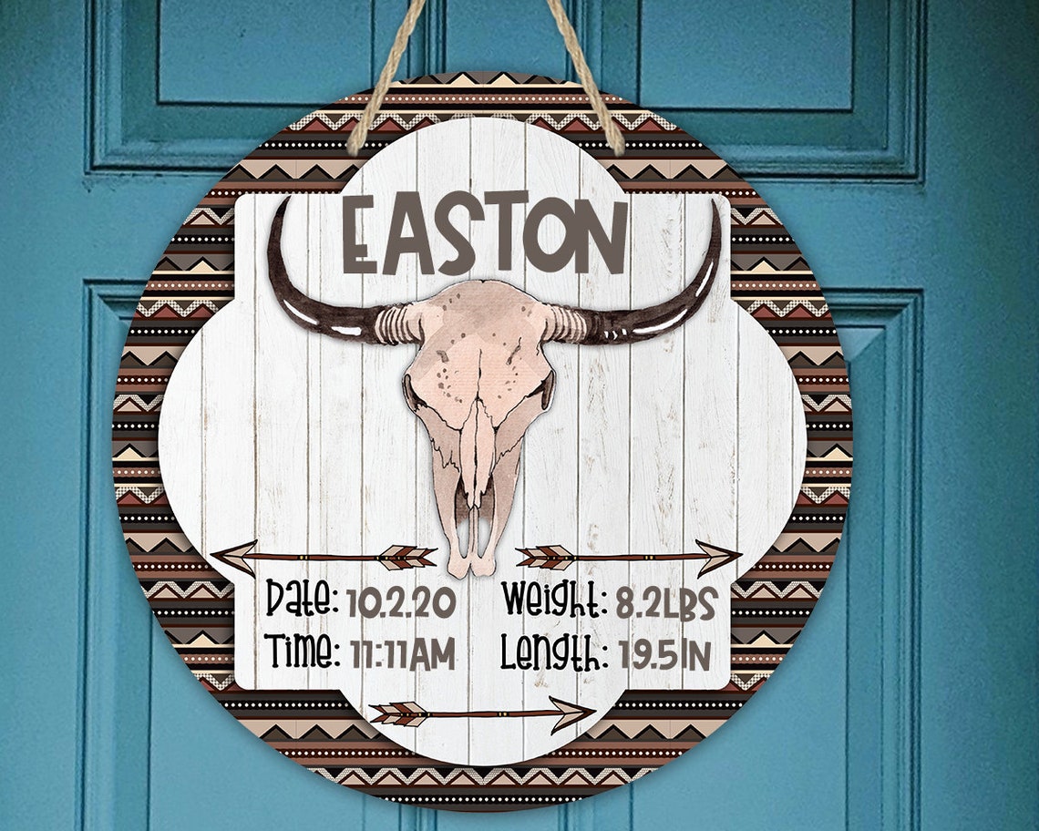 Round Sublimation Door Hanger Cow Skull Aztec Tribal Nursery - Etsy