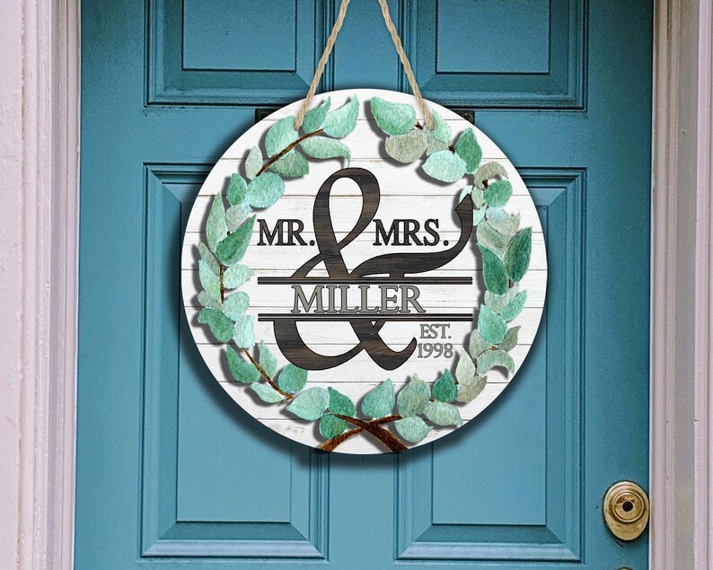 Round Sublimation Door Hanger Mr and Mrs Monogram Digital - Etsy