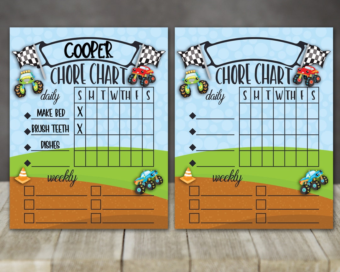 Sublimation Chore Chart Monster Truck Digital Design Aparecium Design ...