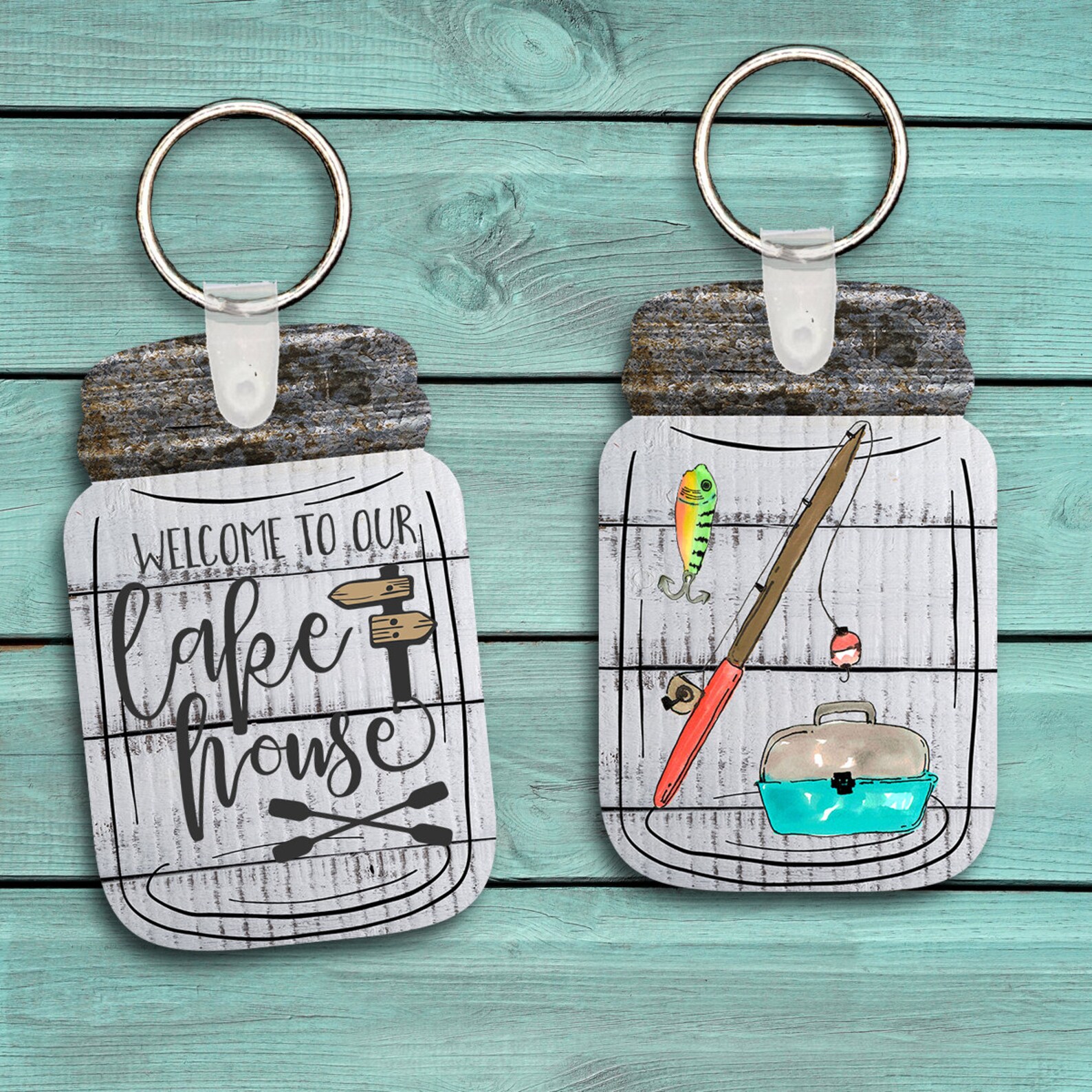 Mason Jar Keychain Lake House Sublimation Digital Design for - Etsy