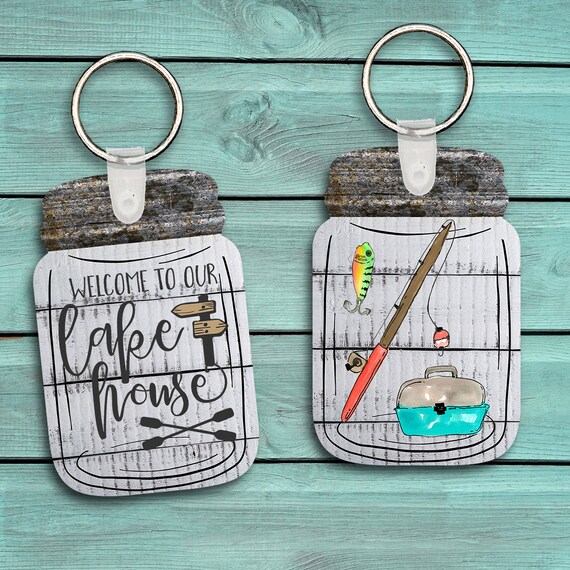 Mason Jar Keychain Lake House Sublimation Digital Design for | Etsy