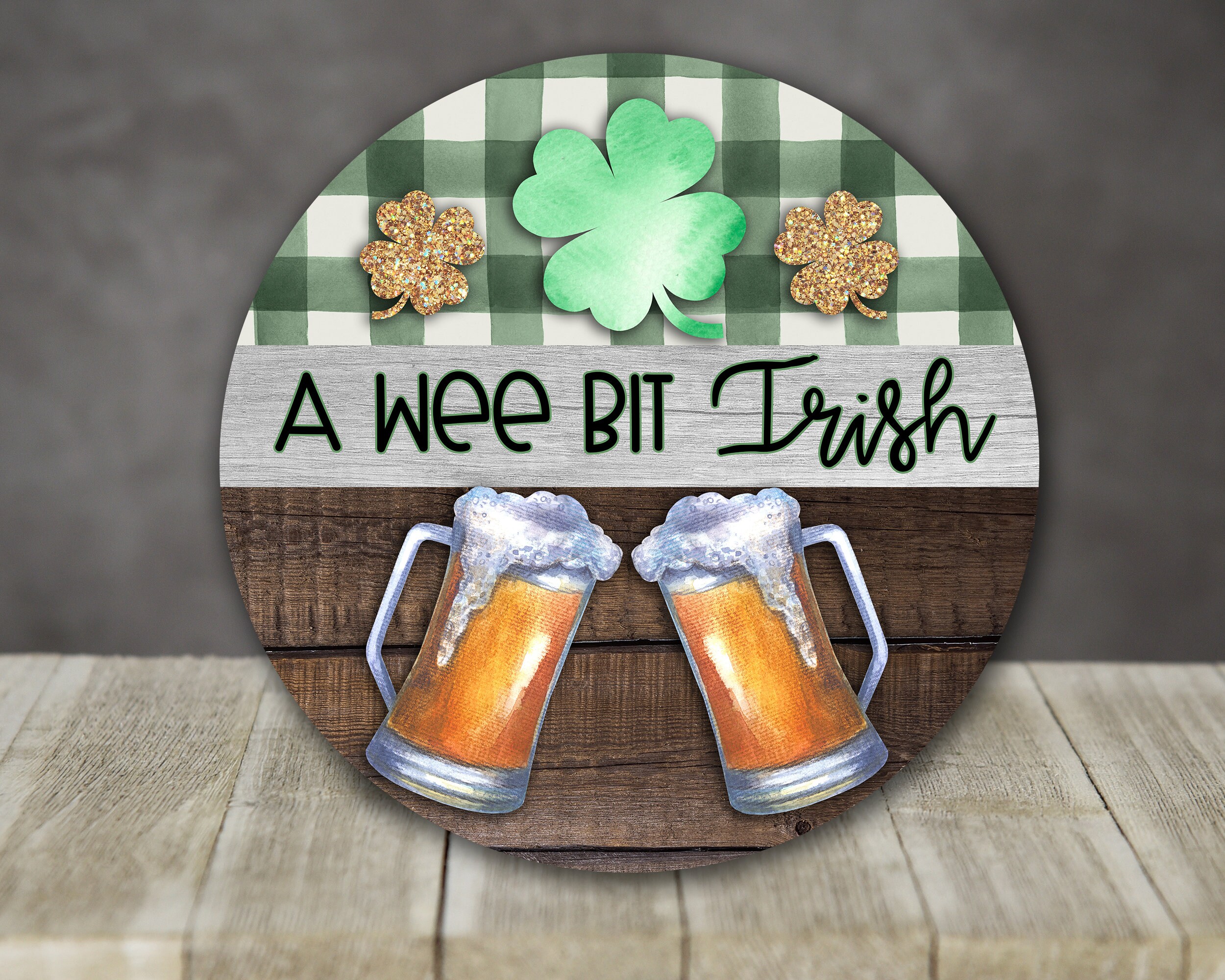 Plaid and Faux Wood Round Door Hanger St Patrick's Day Wee | Etsy