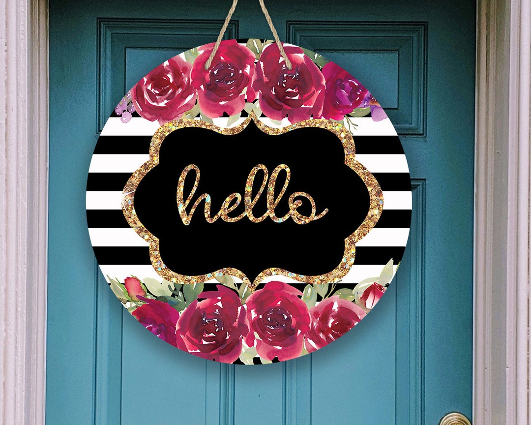 Round Door Hanger Sublimation Hello Stripes and Floral Sublimation ...