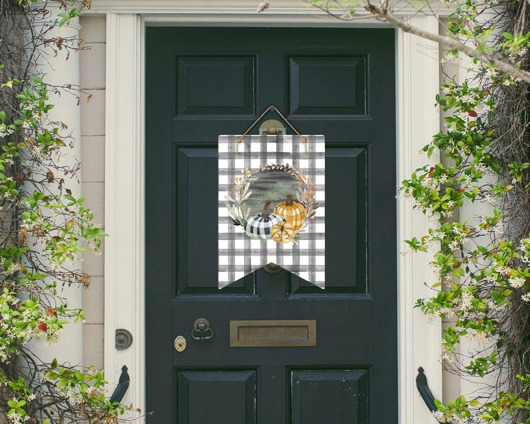 Bunting Door Hanger Farmhouse Fall Plaid and Pumpkins Sublimation ...