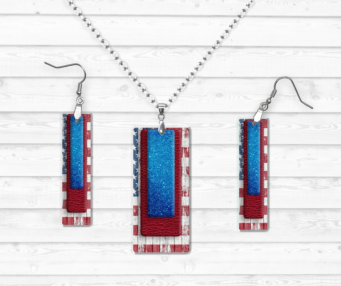 Sublimation Rectangle Drop Bar Earring and Necklase Set | Etsy