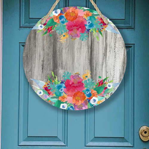 Sublimation Round Door Hanger Farmhouse Rustic Floral Faux - Etsy