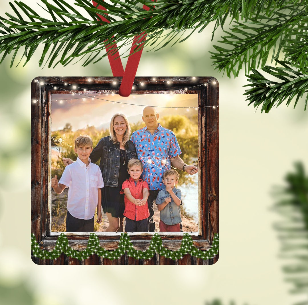Square Christmas Ornament Picture Frame Design Faux Wood Sublimation ...