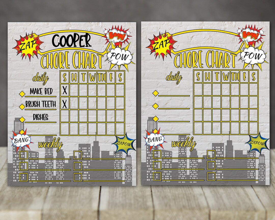 Sublimation Chore Chart Super Hero Digital Design Aparecium Design ...
