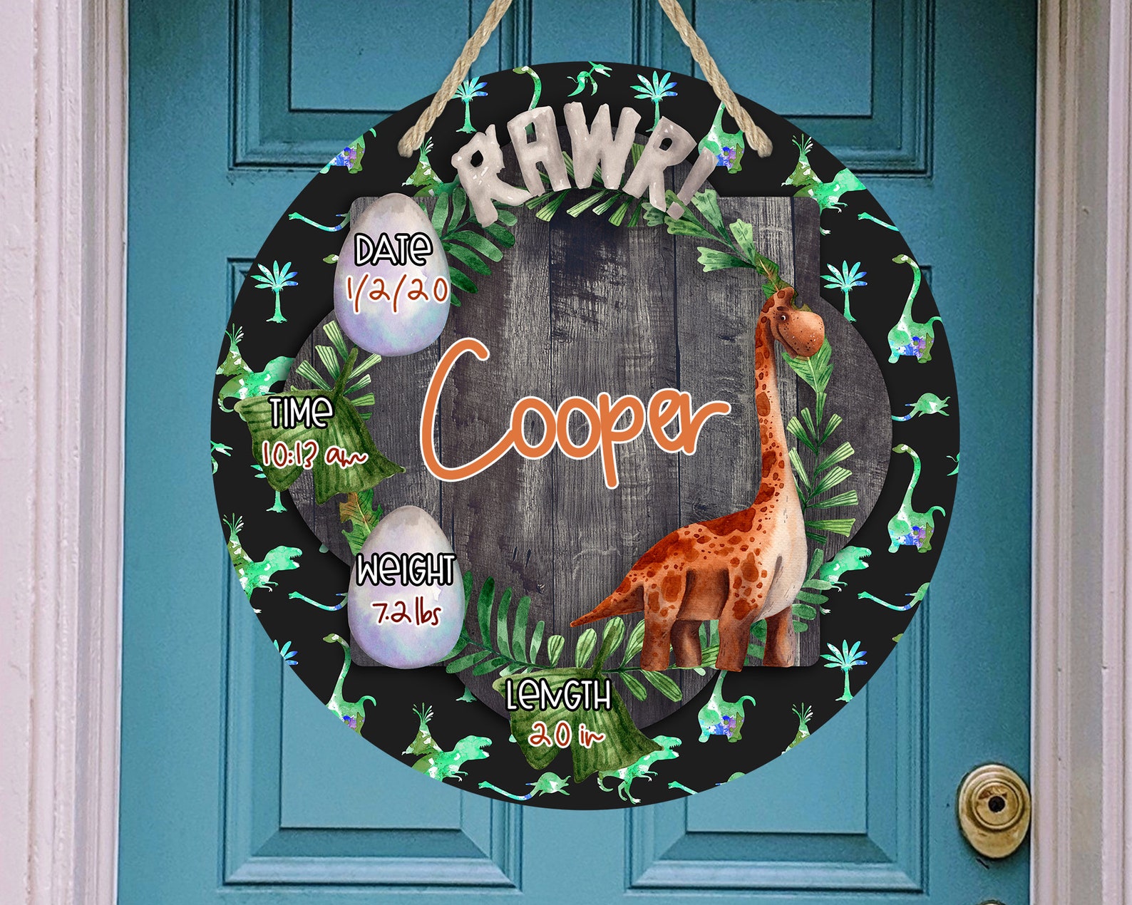 Round Sublimation Door Hanger Baby Boy Dinosaur for Personalization for ...