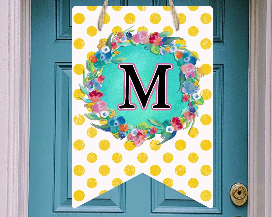 Bunting Door Hanger Yellow Polka Dot and Teal Sublimation Design for ...