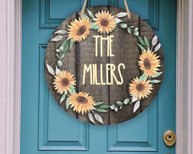Round Sublimation Door Hanger Sunflower Wreath Faux Wood - Etsy