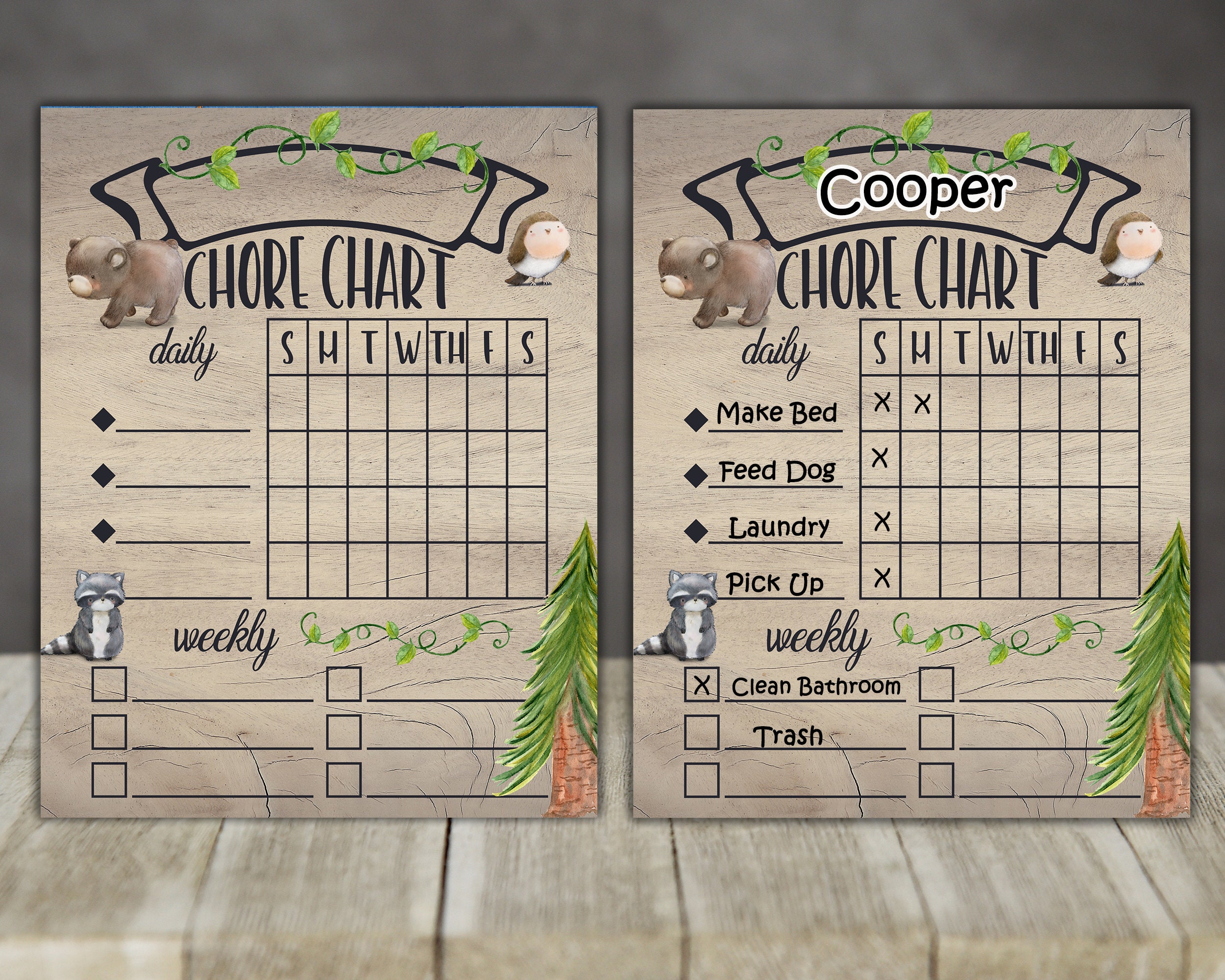 Sublimation digitalWoodland Animal Chore Chart Design | Etsy