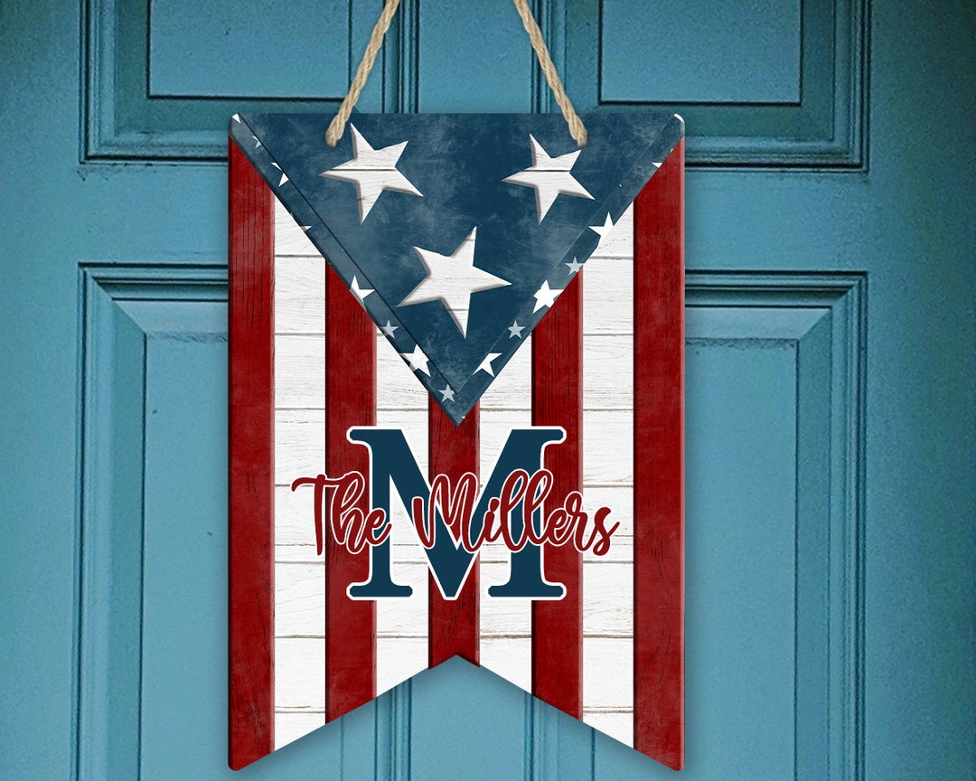 Bunting Door Hanger Americana Faux Wood USA Patriotic Sublimation ...