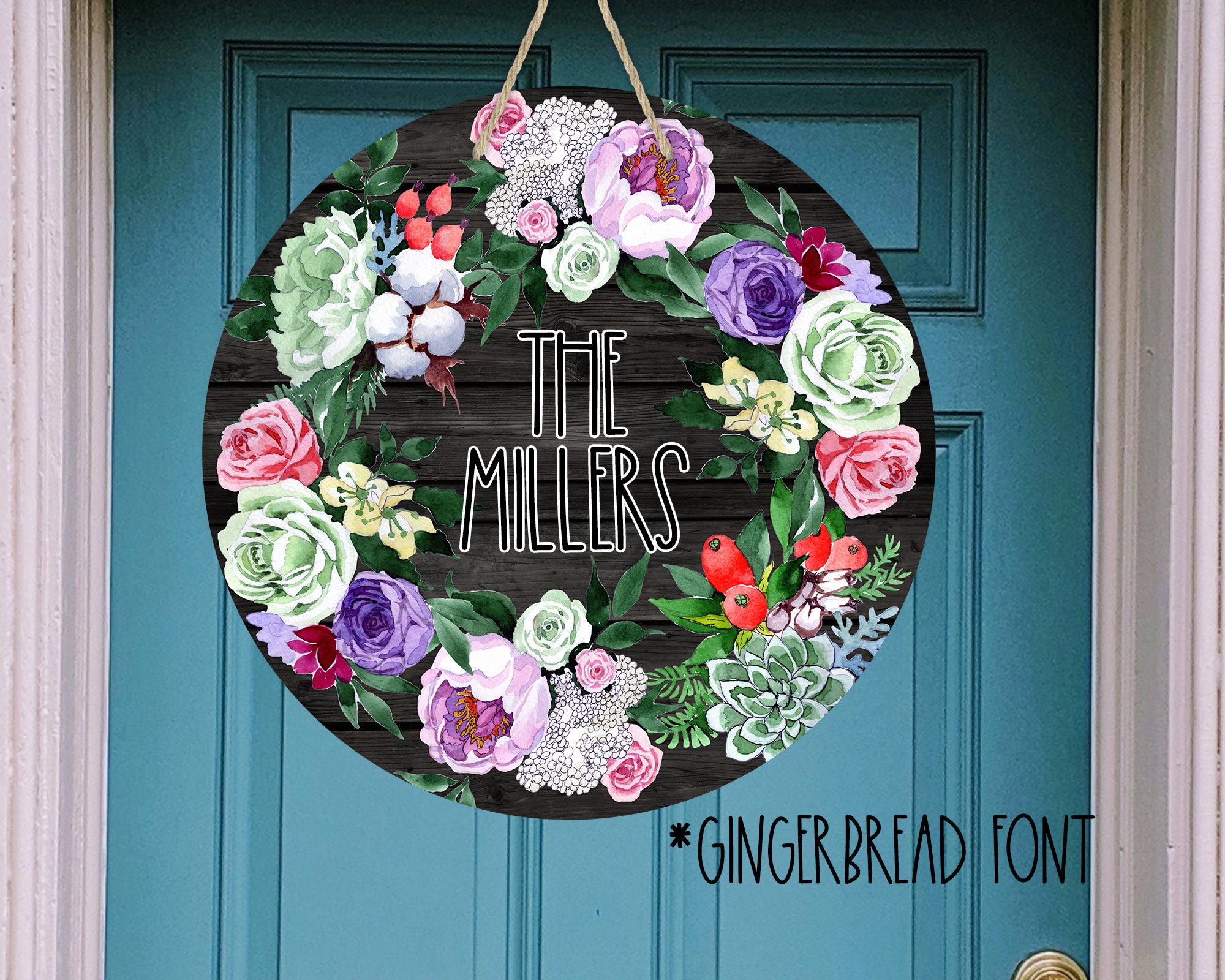 Round Door Hanger Sublimation Dark Faux Wood and Floral Sublimation ...