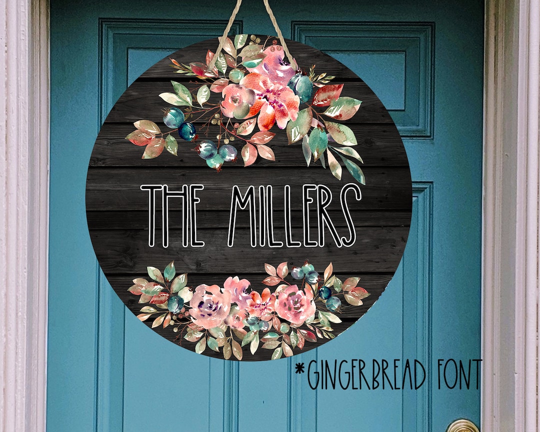 Round Door Hanger Sublimation Dark Faux Wood and Floral Sublimation ...