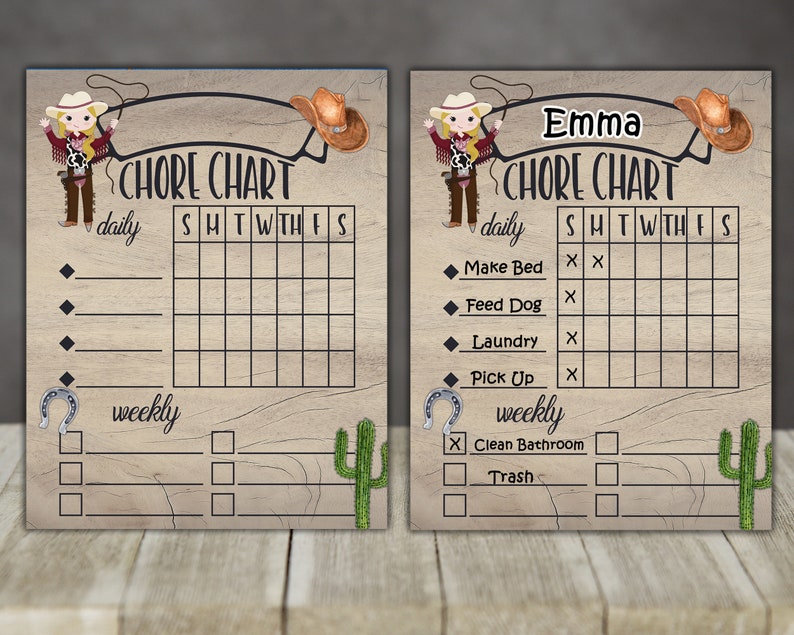 Sublimation Digital Cowgirl Chore Chart Design Aparecium Design Co ...