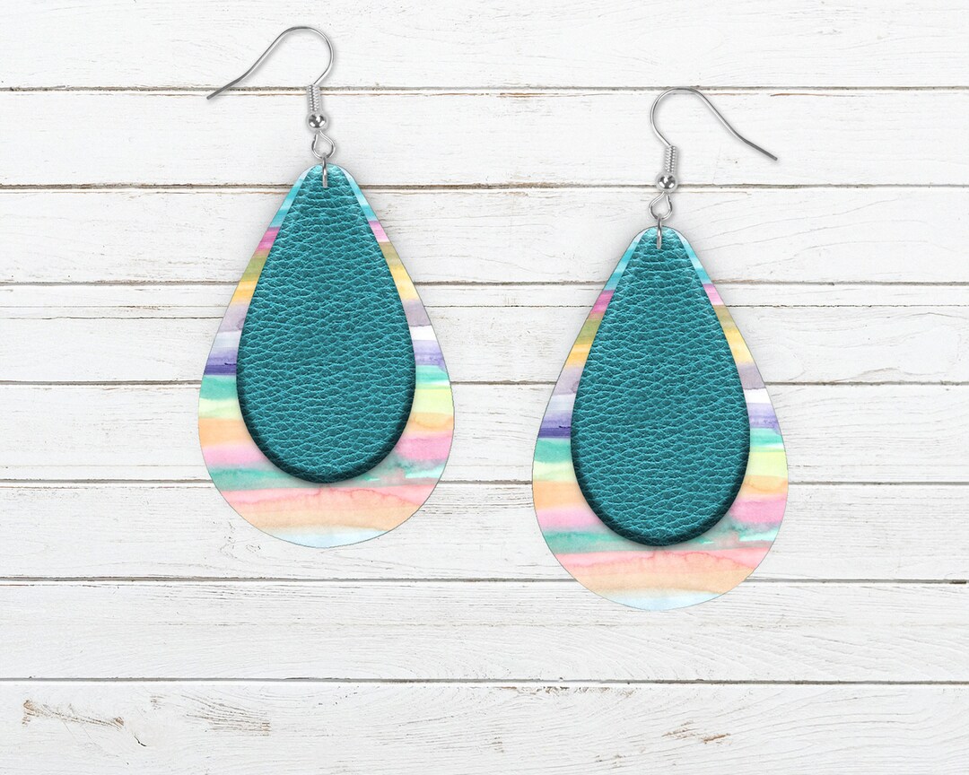 Tear Drop Earring Spring Pastel Strip and Faux Leather Sublimation ...