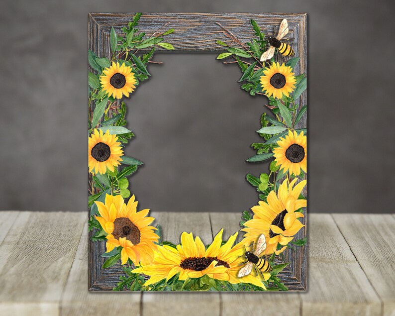 Hardboard 8x10 Photo Frame Sunflower and Bees Sublimation Design for ...