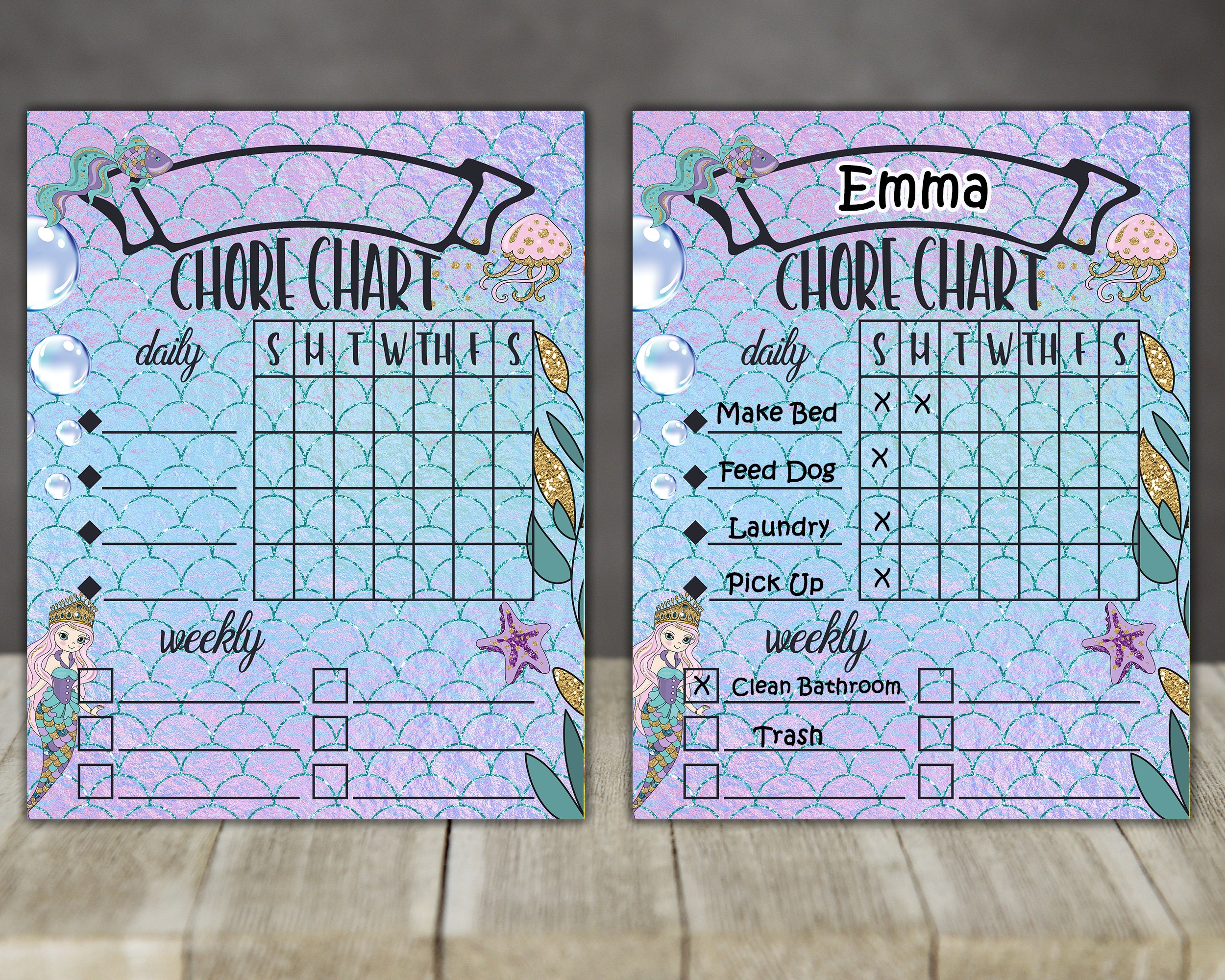 Sublimation Digital Mermaid Chore Chart Design Aparecium Design Co ...