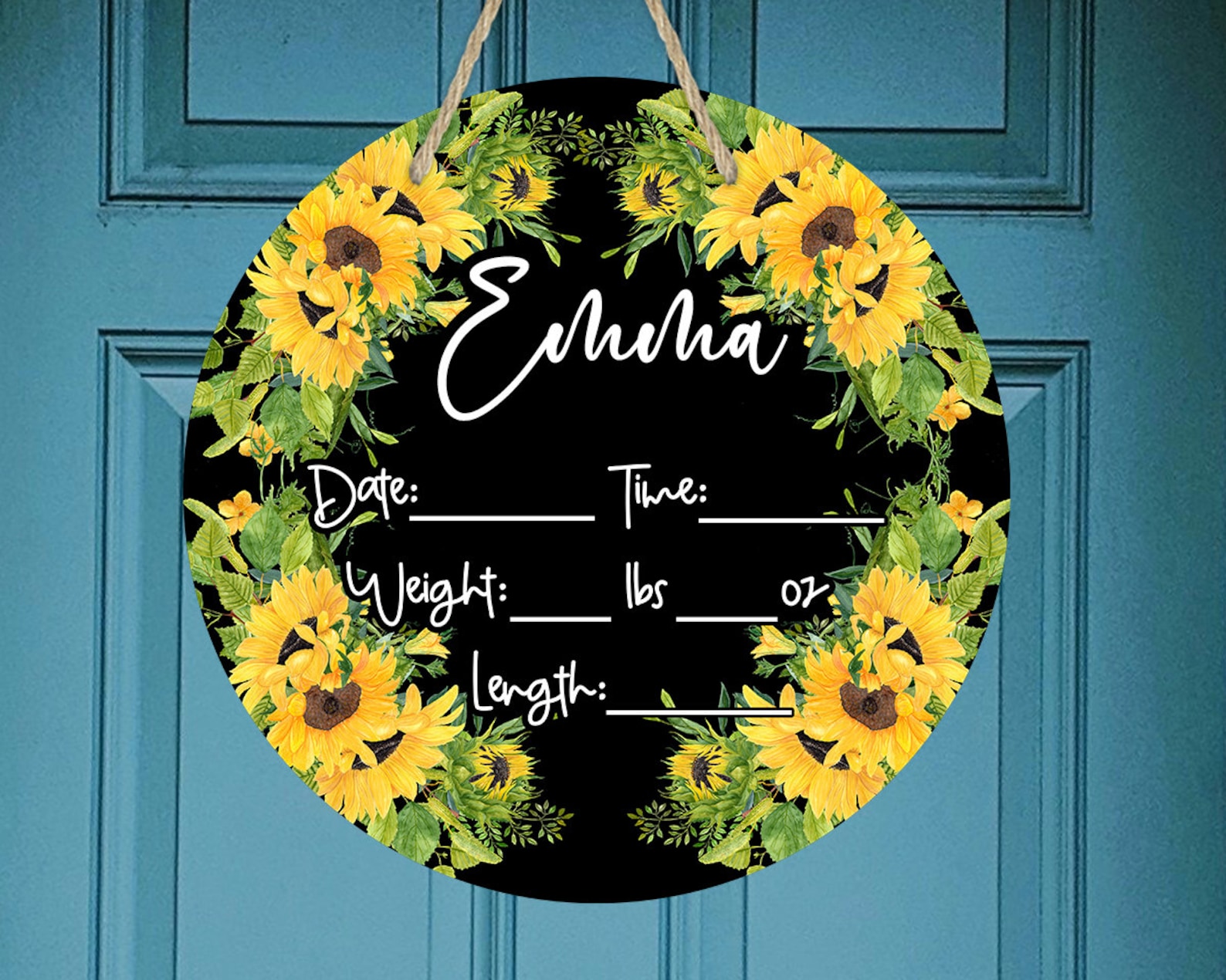 Round Sublimation Door Hanger Sunflower Wreath Baby Birth Stat for ...