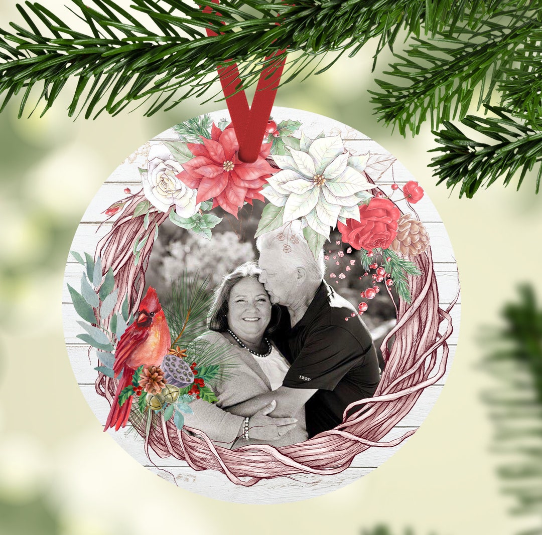 Round Cardinal Wreath Photo Picture Christmas Round Ornament - Etsy