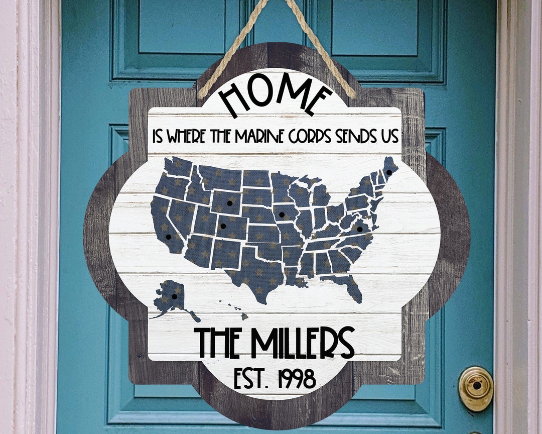 Quatrefoil Door Hanger Home is Where the Marine Corps Sends Us Door ...