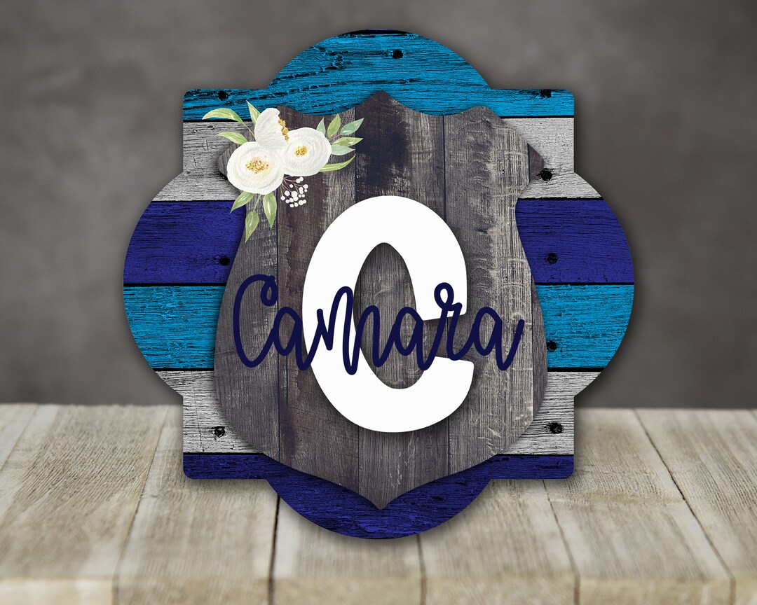 Quatrefoil Shield and Blue Faux Wood Blank Sublimation Design for ...
