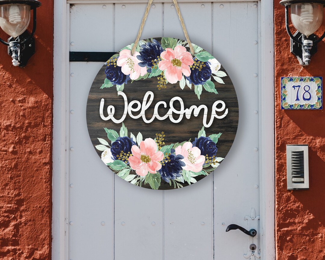 Round Door Hanger Sublimation Dark Faux Wood and Floral Sublimation ...