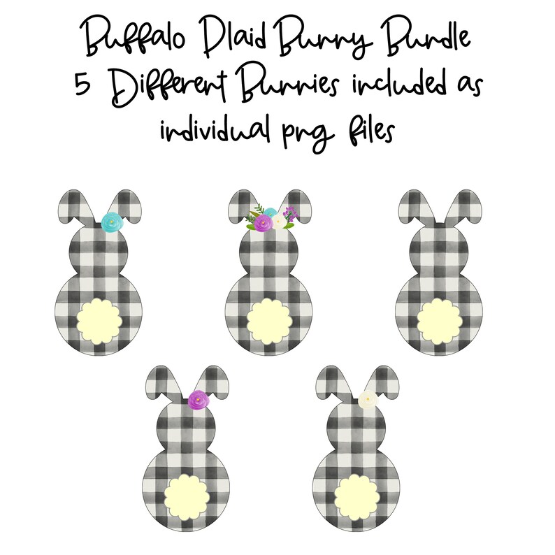 5 Buffalo Plaid Bunnies Individual Sublimation PNG Files to | Etsy