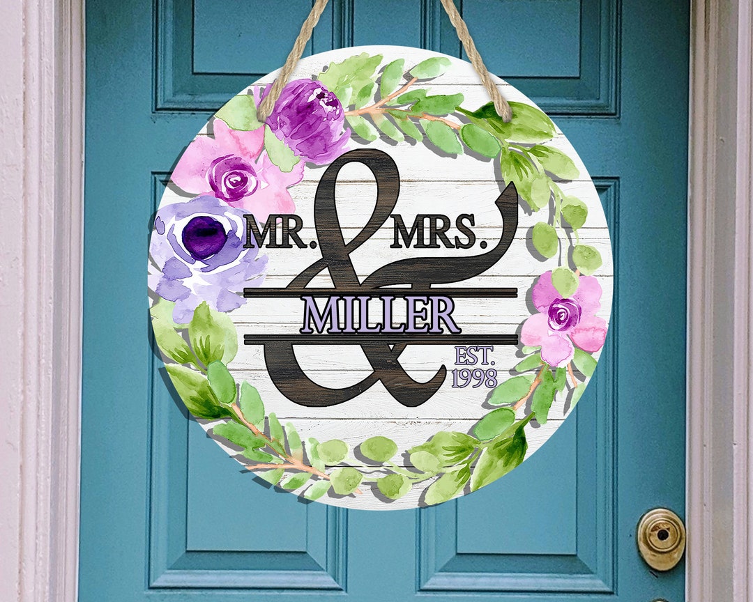 Round Sublimation Door Hanger Mr and Mrs Monogram Floral - Etsy