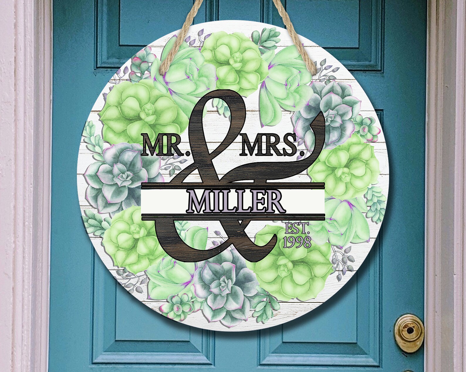 Round Sublimation Door Hanger Mr and Mrs Monogram Floral - Etsy
