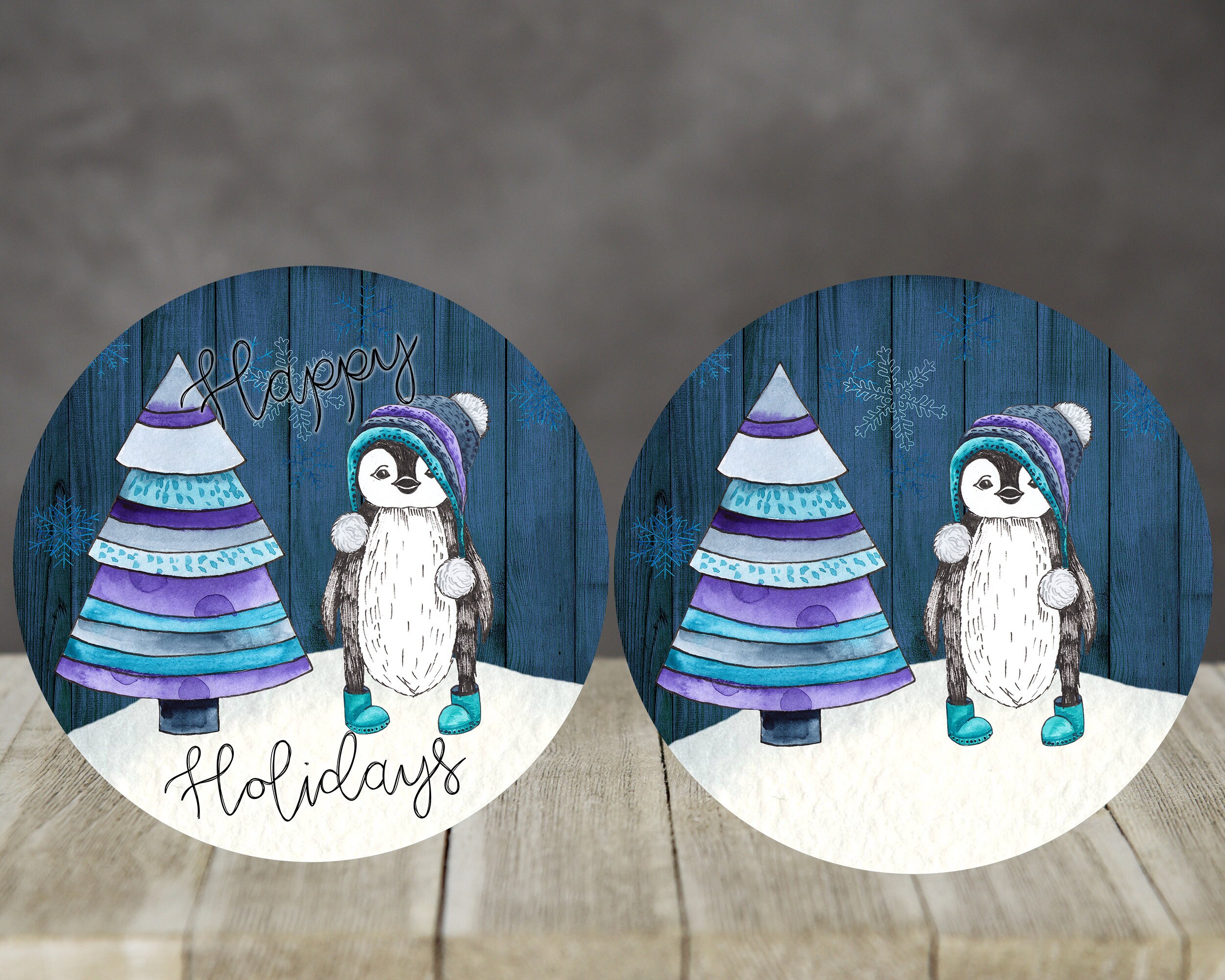 Penguin Christmas Happy Holidays Round Door Hanger Sublimation Design ...