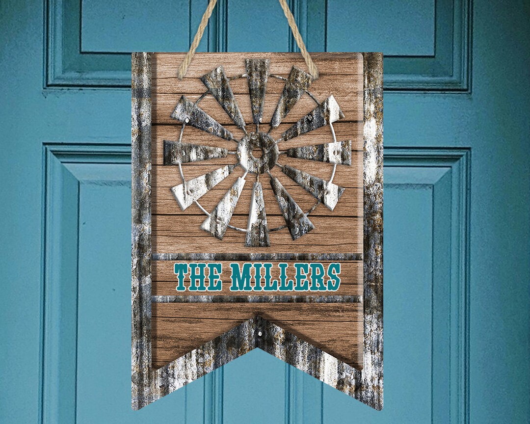 Bunting Door Hanger Farmhouse Western Faux Wood Windmill Sublimation ...
