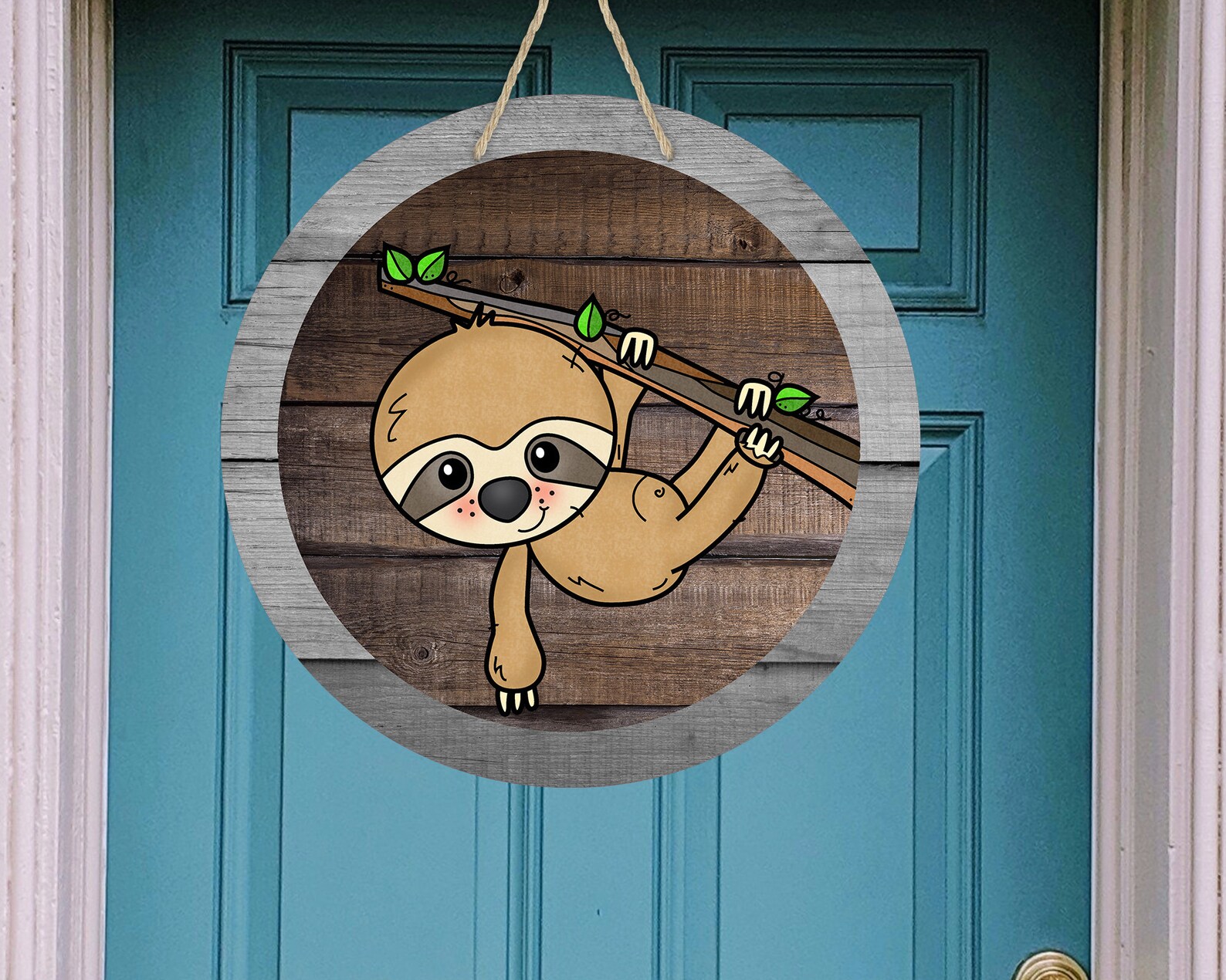 Round Door Hanger Faux Wood Woodland Sloth Blank Sublimation | Etsy