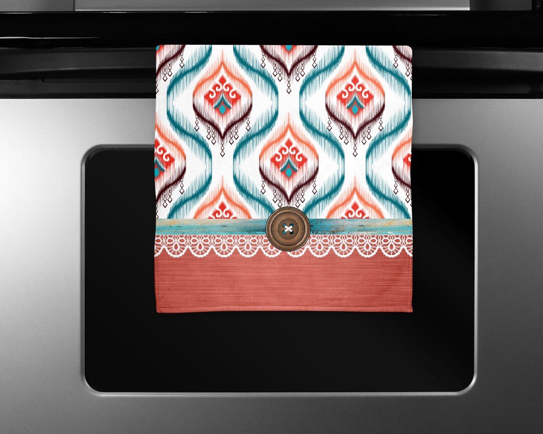 Pretty Faux Lace Coral and Teal Digital Sublimation Design for Terry ...