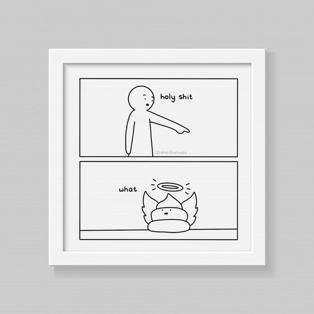 Funny Webcomic Holy Shit Illustration Print, Comic Art Wall Deco, Poo ...