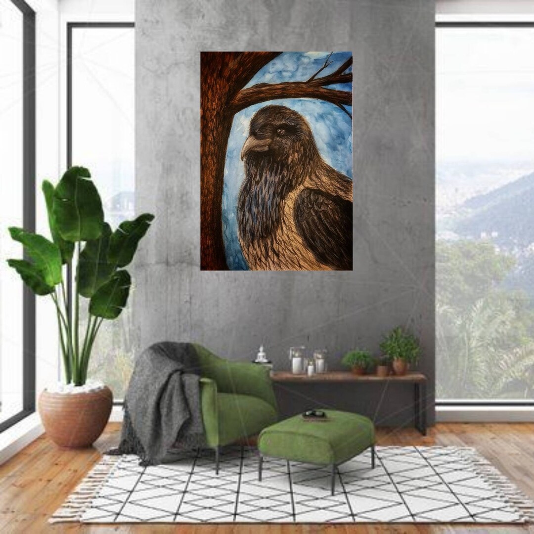 A3 Hooded Crow Coloured Pencil Drawing Animal Artwork Original Art Wall ...