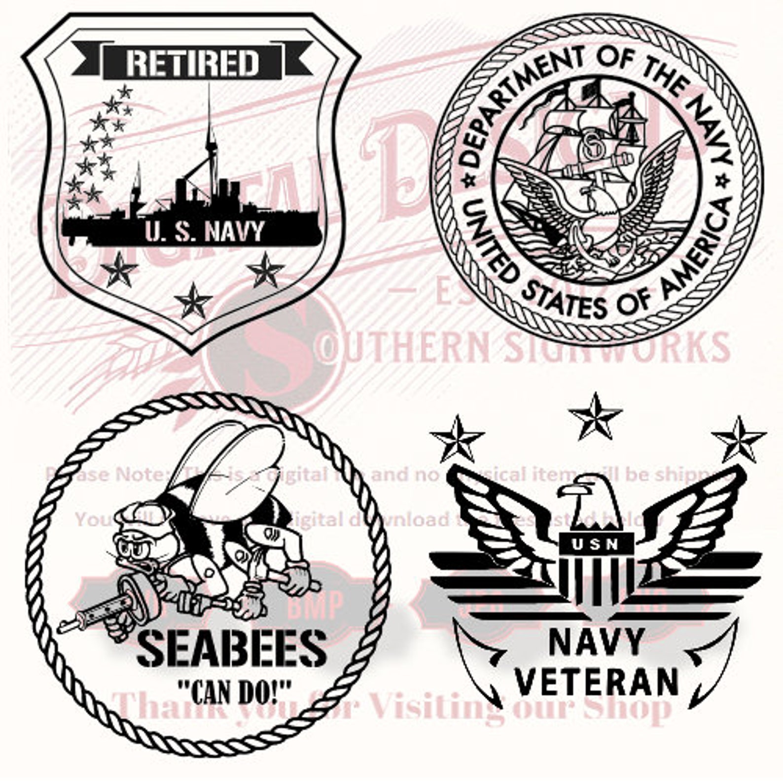 U S Navy Bundle. 4 Files for Laser Engraving, CNC Routers and Vinyl ...