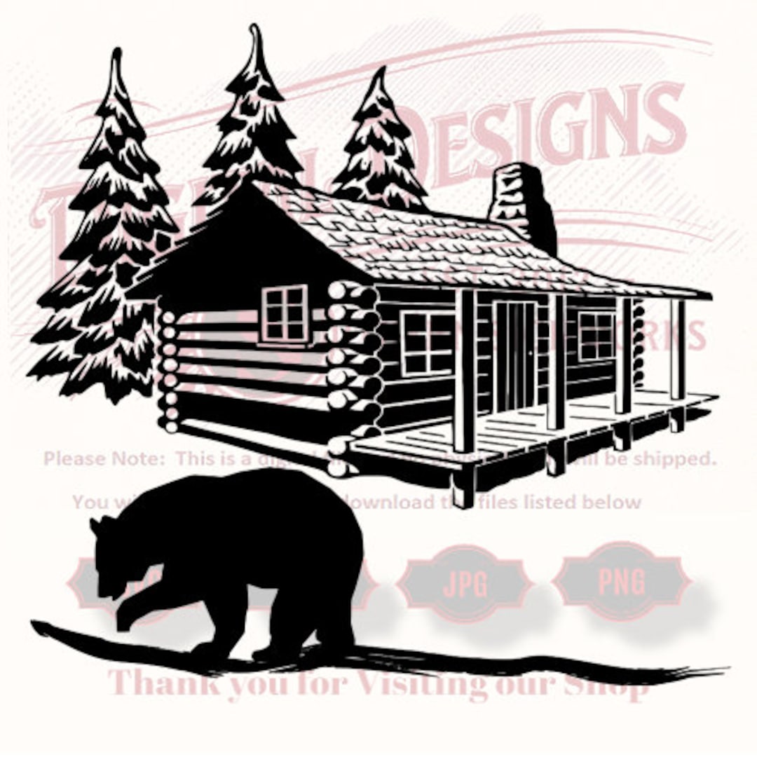 Cabin Scene With Bear - SVG Files for Laser Engraving, Vinyl Cutting ...