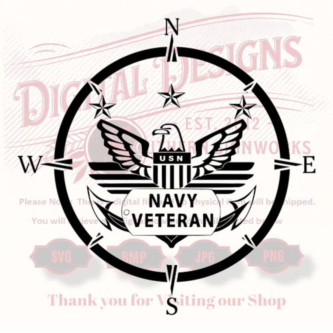 Navy Veteran Compass Rose SVG Files for Laser Engraving, Vinyl Cutting ...